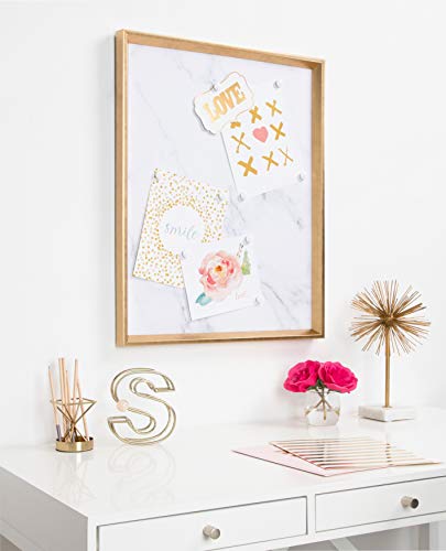 Kate and Laurel Calter Framed Decorative Magnetic Bulletin Board with Classic Glam Cararra Marble Design, 21.5x27.5, Gold