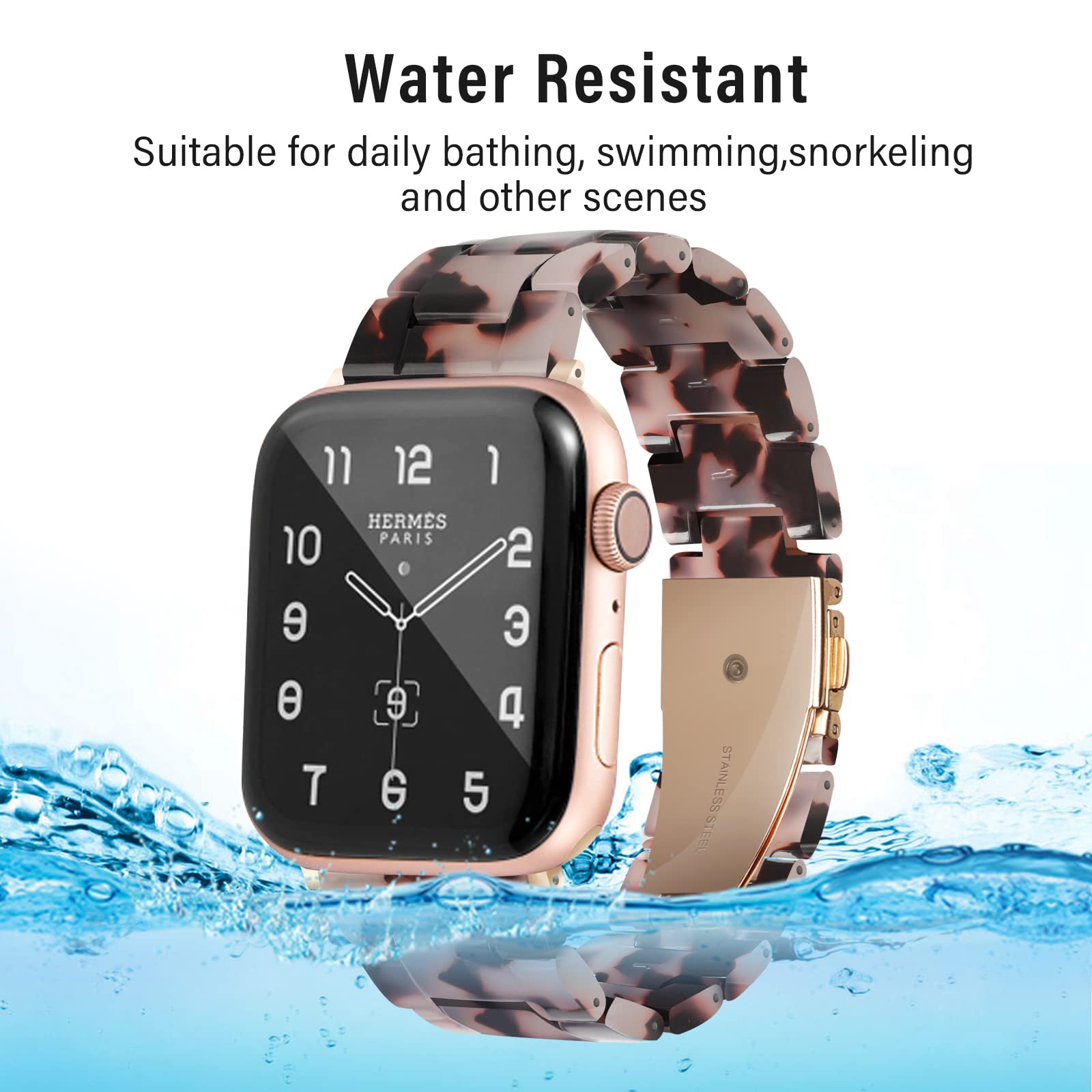 HOPO Compatible With Apple Watch Band 38mm 40mm 42mm 44mm Thin Light Resin Strap Bracelet With Stainless Steel Buckle Replacement For iWatch Series 8 7 6 5 4 3 2 1 SE (Black AgateRose