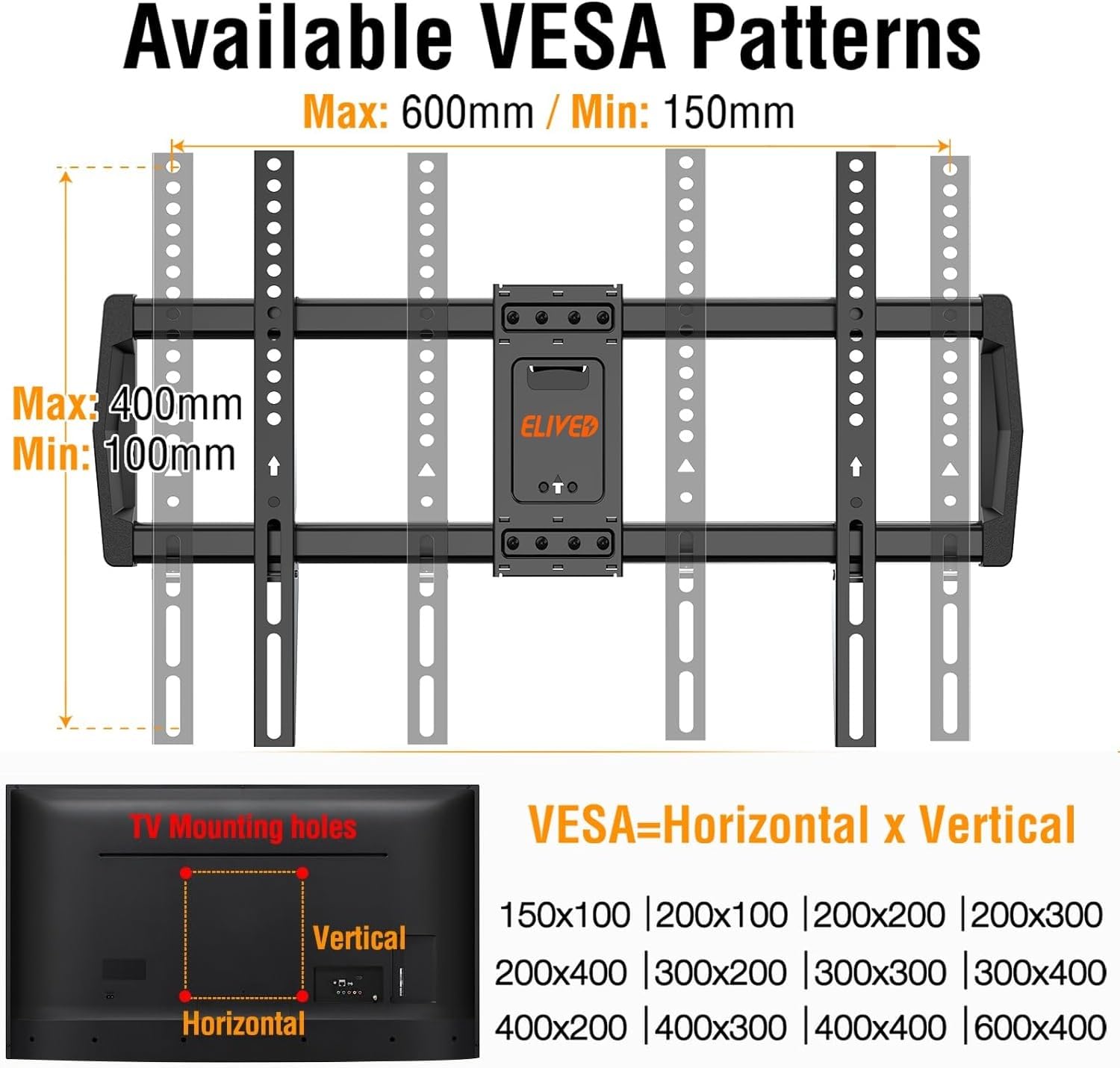 ELIVED TV Wall Mount for Most 42-82 Inch Flat Curved TVs, Full Motion Wall Mount TV Bracket Swivel and Tilt TV Mount with Articulating Arms, Fits 12"-16" Wood Studs, Max VESA 600x400mm, 100 lbs