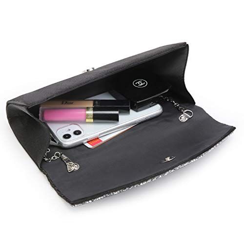 Dasein Women Satin Evening Bags Clutch Purses Wedding Purse Formal Handbags Party Prom Clutches with Rhinestone(Black)