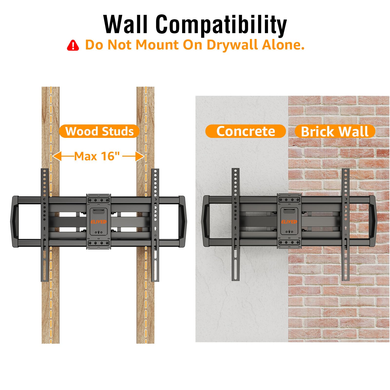 ELIVED TV Wall Mount for Most 42-82 Inch Flat Curved TVs, Full Motion Wall Mount TV Bracket Swivel and Tilt TV Mount with Articulating Arms, Fits 12"-16" Wood Studs, Max VESA 600x400mm, 100 lbs