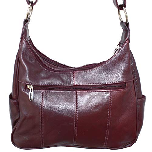 Silver FeverĀ® Leather Buckle Flap Hobo Handbag (burgundy)