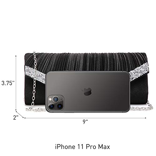 Dasein Women Satin Evening Bags Clutch Purses Wedding Purse Formal Handbags Party Prom Clutches with Rhinestone(Black)