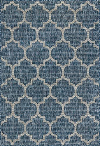 Unique Loom Trellis Collection Area Rug-Lattice Design, Moroccan Inspired for Indoor/Outdoor Décor, 4' 0" x 6' 0", Navy Blue/Gray