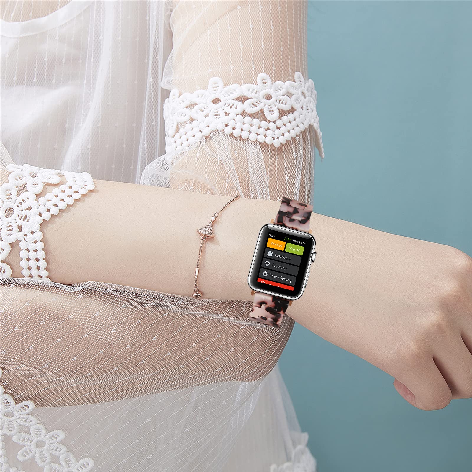 HOPO Compatible With Apple Watch Band 38mm 40mm 42mm 44mm Thin Light Resin Strap Bracelet With Stainless Steel Buckle Replacement For iWatch Series 8 7 6 5 4 3 2 1 SE (Black AgateRose