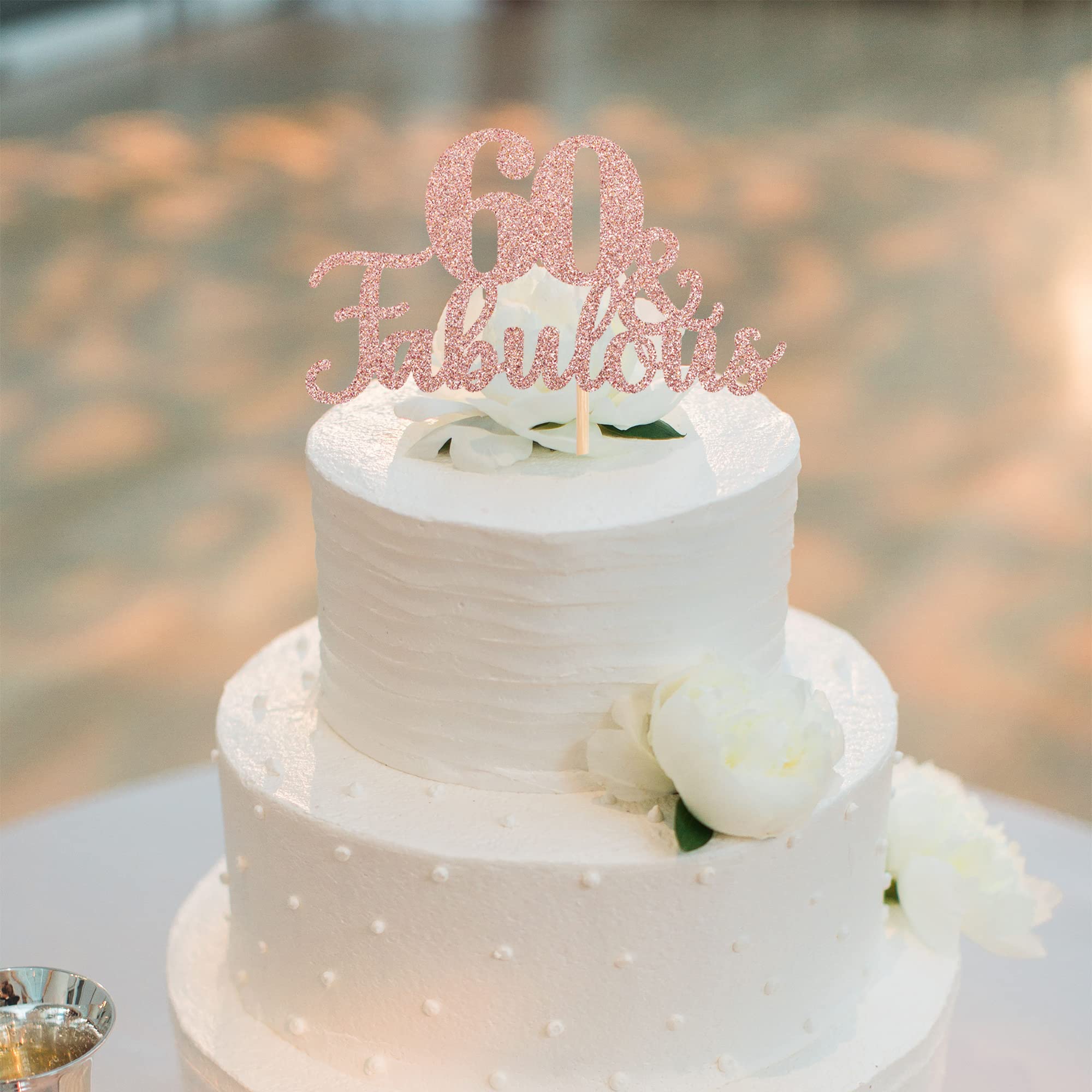 1 PCS 60 & Fabulous Cake Topper Glitter Sixty and Fabulous Cake Toppers Happy 60th Birthday Cake Pick for 60th Wedding Anniversary Birthday Party Cake Decorations Supplies Rose Gold