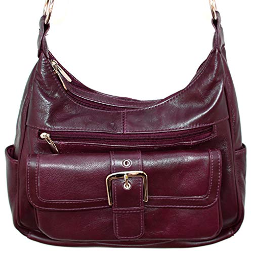 Silver FeverĀ® Leather Buckle Flap Hobo Handbag (burgundy)