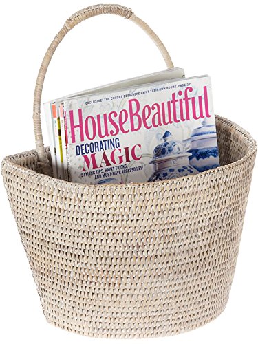 KOUBOO 1060073 La Jolla Rattan Wall Basket, Large, White Wash, 13" x 8" x 15.5"