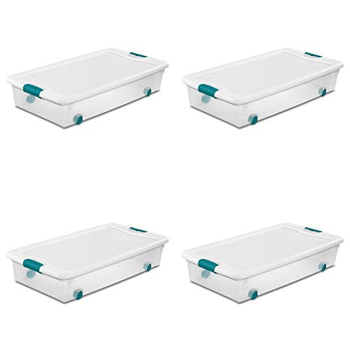 Sterilite 56 Qt./53 L Wheeled Latching Box Clears, Quart, White, 4 Piece