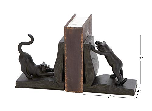Deco 79 Polystone Cat Reading Bookends, Set of 2 7"H, 6"W, Black