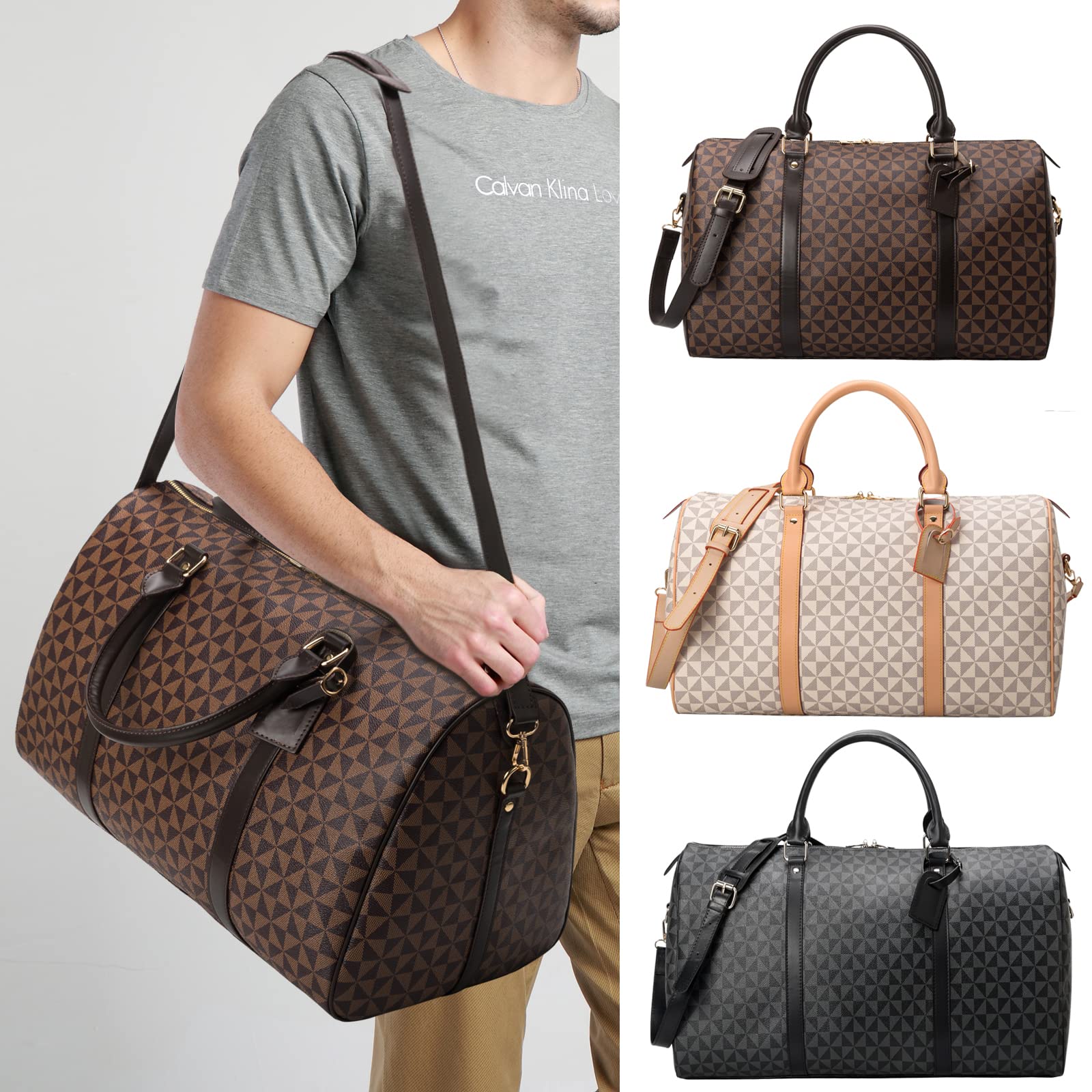 Men's Travel Duffel Bag CHENFANS Leather Large Capacity Weekend Luggage Tote Bag - Versatile Carry Large Travel Tote for Gym Vacations