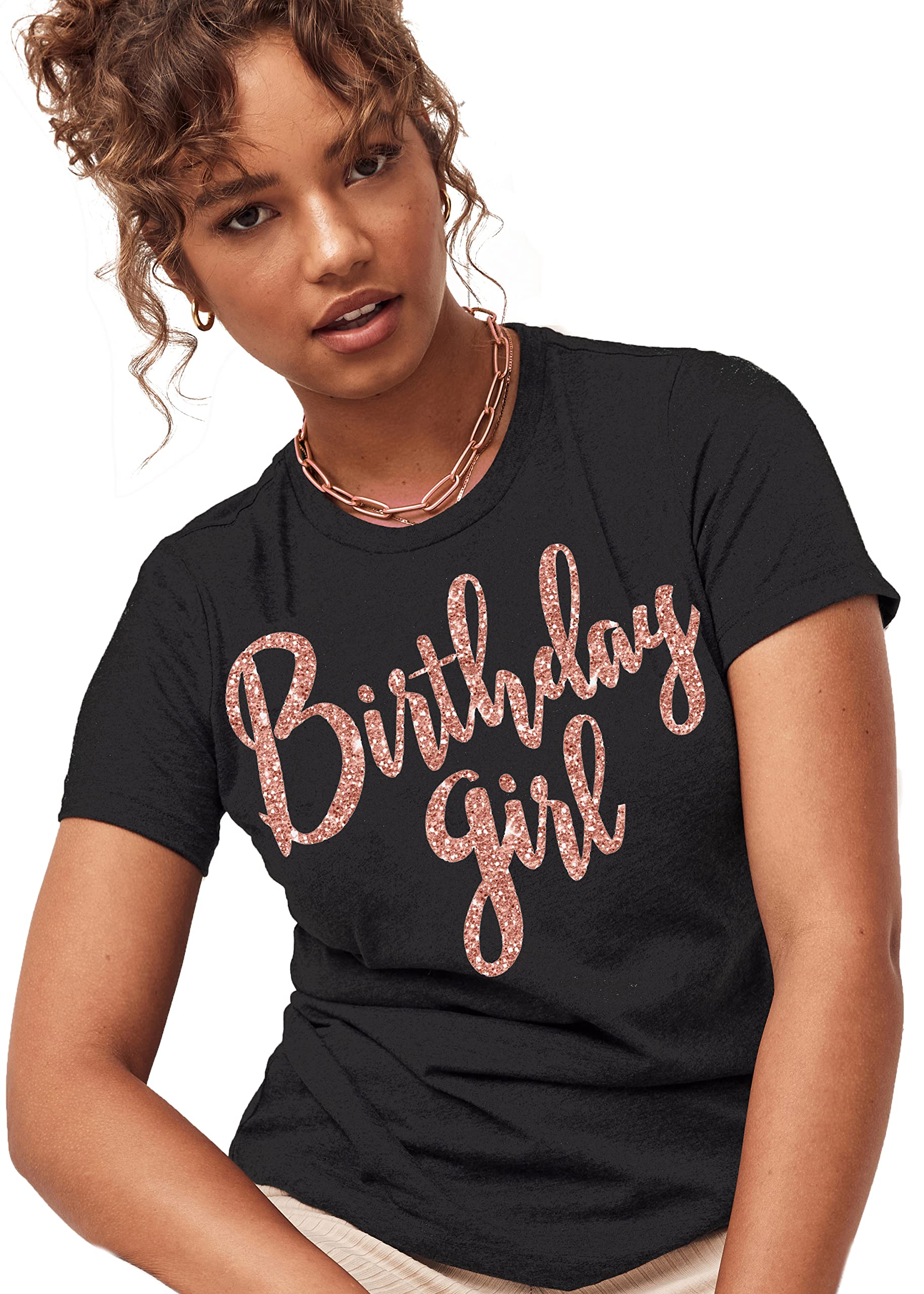 Birthday Shirts for Women - Rose Gold Girly Birthday Girl T-Shirt - Birthday Gifts for Women - Large - Black Tee(BdyGrl RG) Blk/Lrg