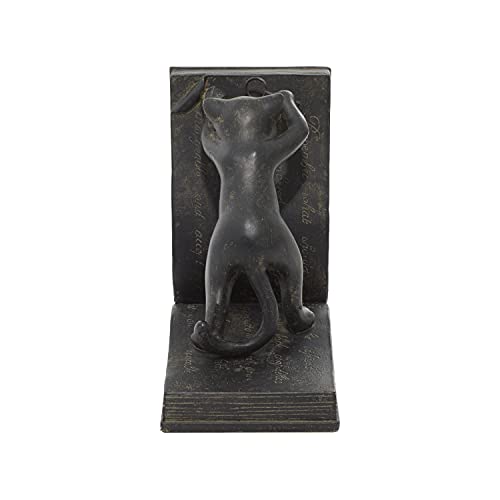 Deco 79 Polystone Cat Reading Bookends, Set of 2 7"H, 6"W, Black