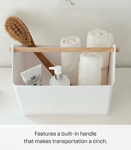 YAMAZAKI Home Storage Organizer/Cleaning Caddy/Storage Basket With Handle, Plastic + Wood, Handle, No Assembly Req.