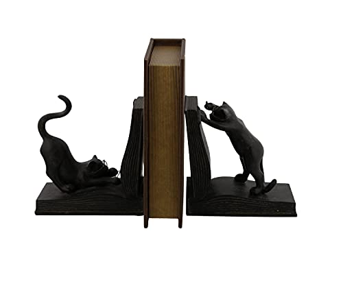 Deco 79 Polystone Cat Reading Bookends, Set of 2 7"H, 6"W, Black