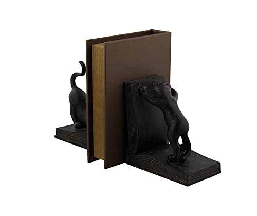 Deco 79 Polystone Cat Reading Bookends, Set of 2 7"H, 6"W, Black