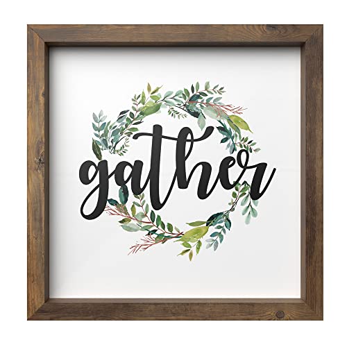 Barnyard Designs Gather Sign Rustic Primitive Country Farmhouse Home Decor Wall Sign 13" x 13”