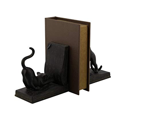 Deco 79 Polystone Cat Reading Bookends, Set of 2 7"H, 6"W, Black