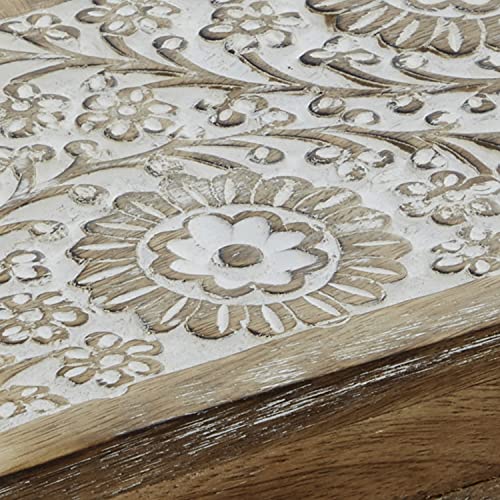 Deco 79 Mango Wood Floral Box with Hinged Lid, Set of 3 8", 10", 12"W, Brown