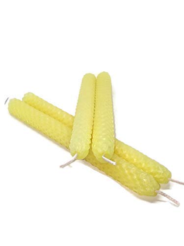 100% Pure Beeswax Handmade Taper Candles (Honey Yellow) - 8 Inch Smokeless Dripless Pair - Natural Subtle Honey Smell - Elegant Honeycomb Design (2 pack)