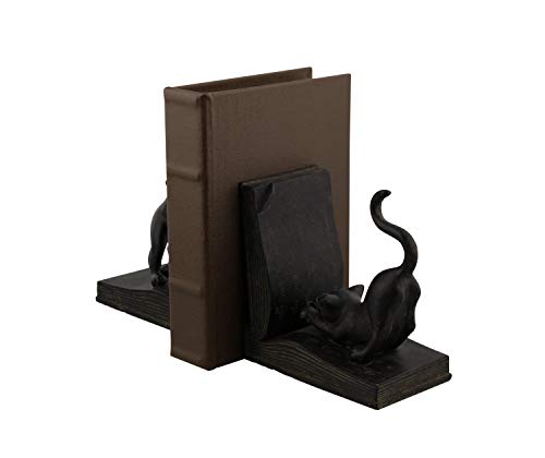 Deco 79 Polystone Cat Reading Bookends, Set of 2 7"H, 6"W, Black