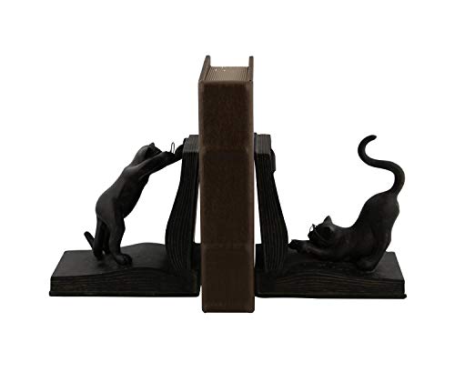 Deco 79 Polystone Cat Reading Bookends, Set of 2 7"H, 6"W, Black