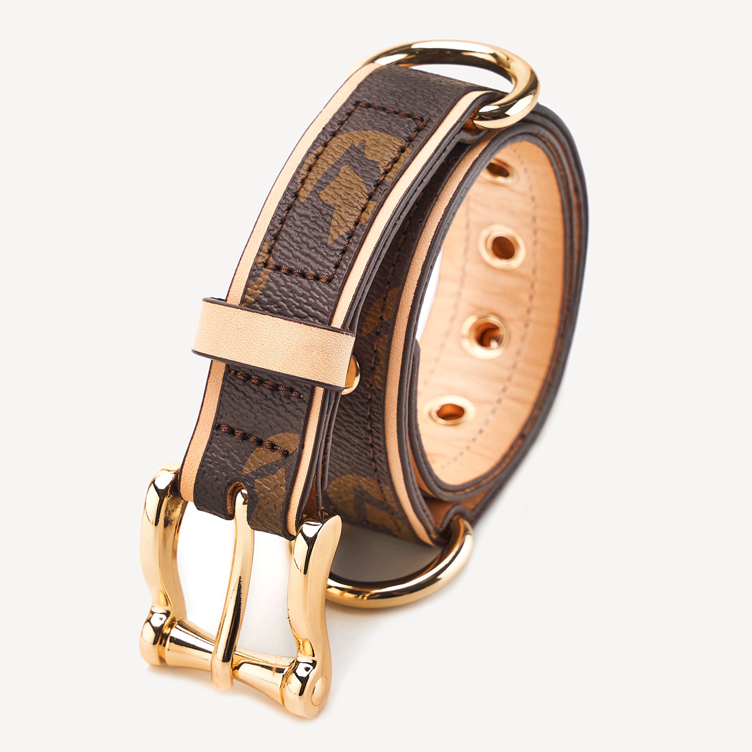 Thankspaw Leather Dog Collar Soft & Durable Strong Waterproof Collars Adjustable for Small Medium Large Dogs Brown M