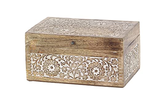 Deco 79 Mango Wood Floral Box with Hinged Lid, Set of 3 8", 10", 12"W, Brown