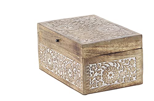 Deco 79 Mango Wood Floral Box with Hinged Lid, Set of 3 8", 10", 12"W, Brown