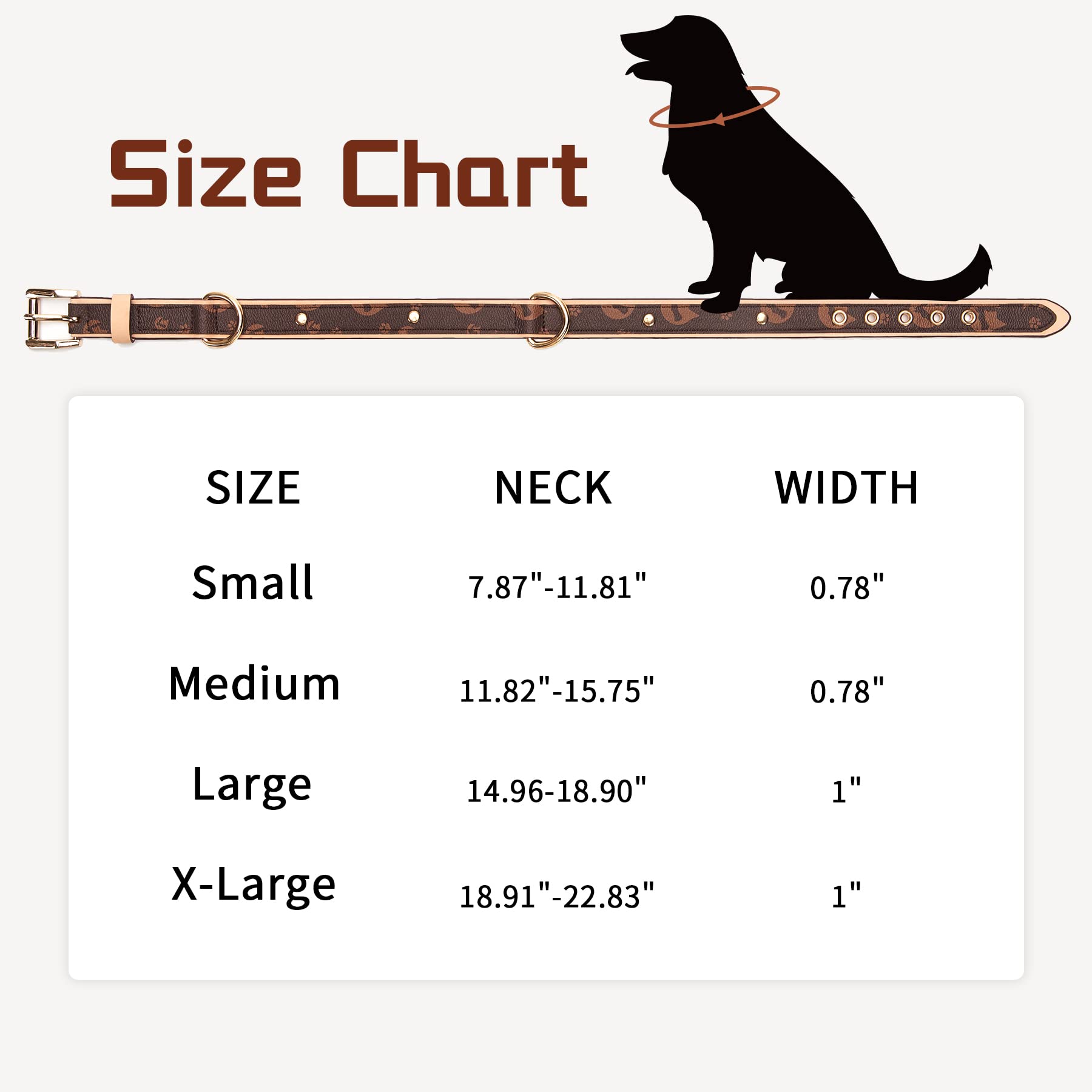 Thankspaw Leather Dog Collar Soft & Durable Strong Waterproof Collars Adjustable for Small Medium Large Dogs Brown M