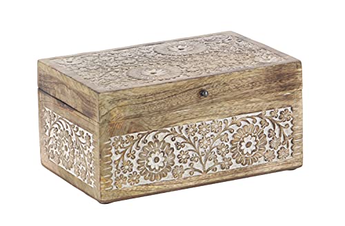 Deco 79 Mango Wood Floral Box with Hinged Lid, Set of 3 8", 10", 12"W, Brown
