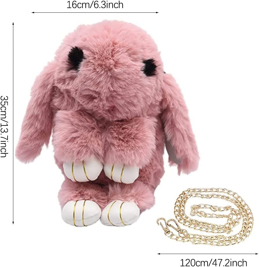 YUNPLAN Faux Rabbit Fur Crossbody Shoulder Bag, Stuffed Animal Backpack for School Girls, Cute Cartoon Bag Cosplay Shoulder Bag