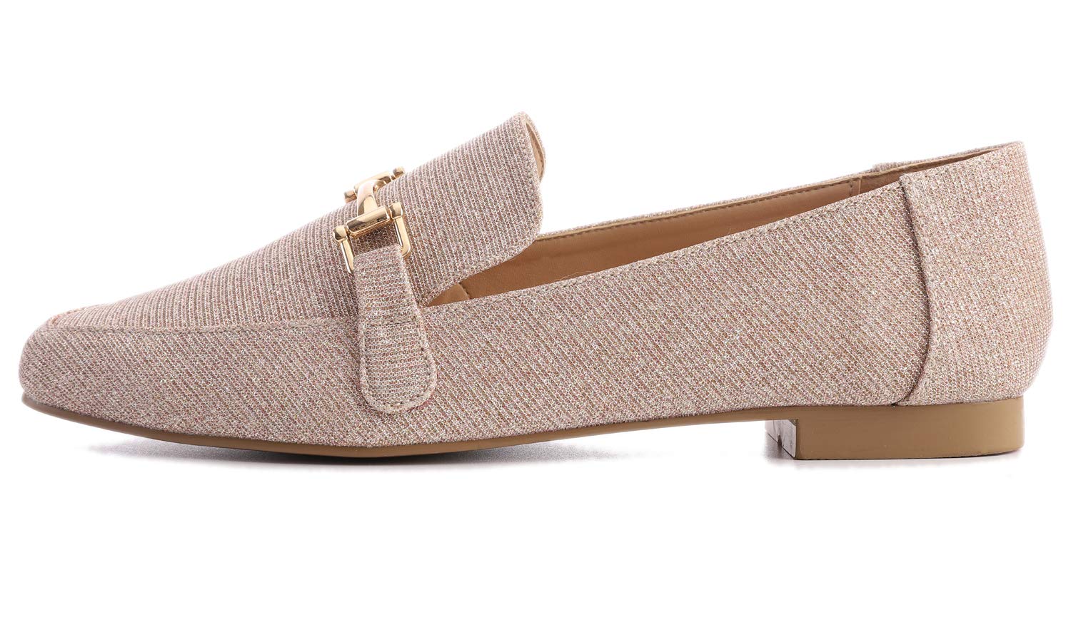FEVERSOLE Women's Fashion Trim Deco Loafer Slippers Rose Gold Lurex 9 M US