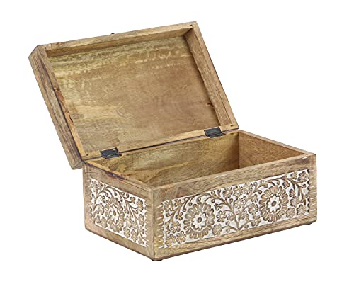 Deco 79 Mango Wood Floral Box with Hinged Lid, Set of 3 8", 10", 12"W, Brown