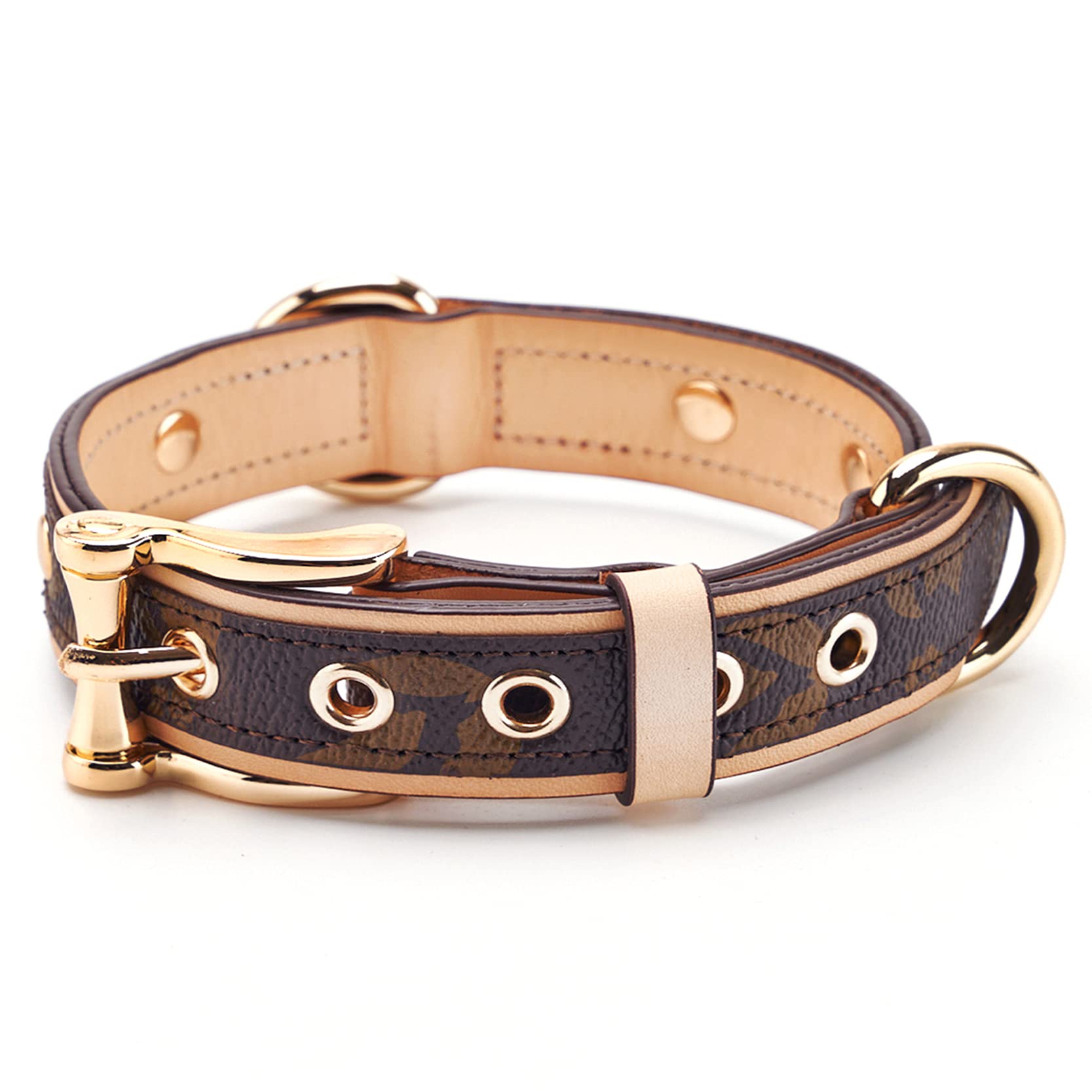Thankspaw Leather Dog Collar Soft & Durable Strong Waterproof Collars Adjustable for Small Medium Large Dogs Brown M