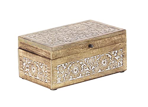 Deco 79 Mango Wood Floral Box with Hinged Lid, Set of 3 8", 10", 12"W, Brown