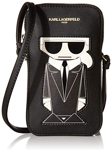 Karl Lagerfeld Paris Small Flap Crossbody, Black/Black Multi