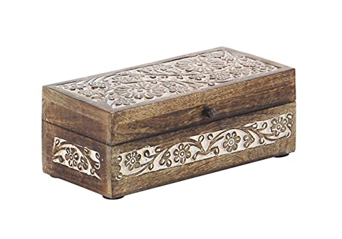 Deco 79 Mango Wood Floral Box with Hinged Lid, Set of 3 8", 10", 12"W, Brown