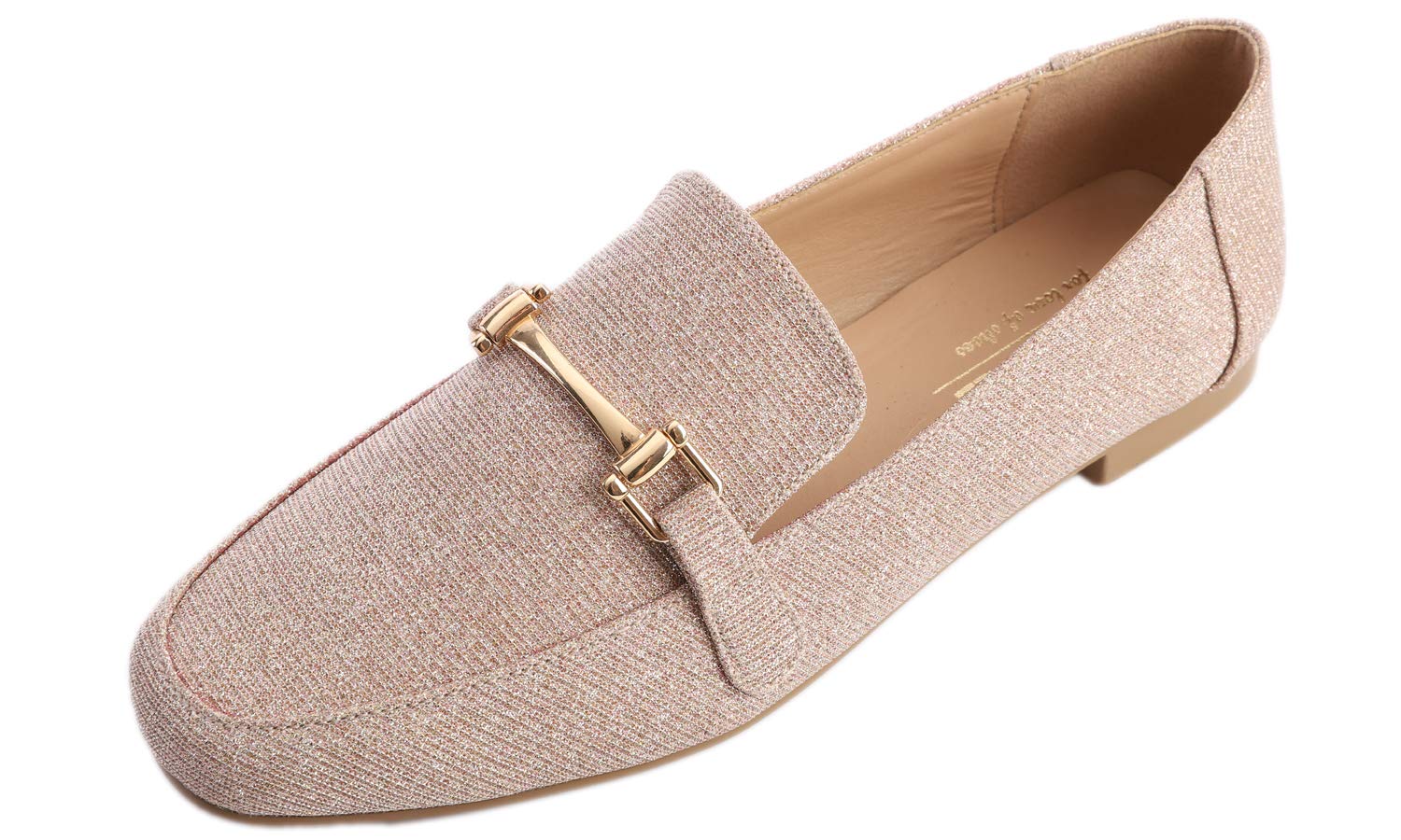 FEVERSOLE Women's Fashion Trim Deco Loafer Slippers Rose Gold Lurex 9 M US