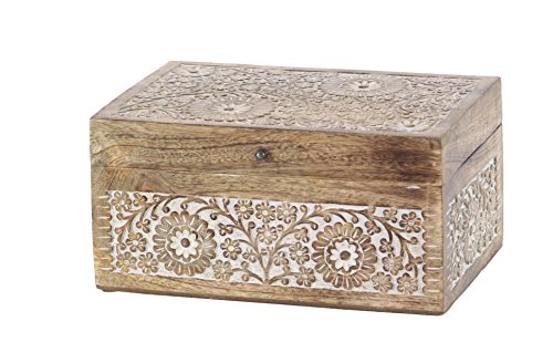 Deco 79 Mango Wood Floral Box with Hinged Lid, Set of 3 8", 10", 12"W, Brown