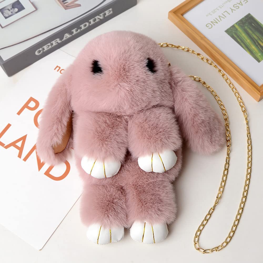 YUNPLAN Faux Rabbit Fur Crossbody Shoulder Bag, Stuffed Animal Backpack for School Girls, Cute Cartoon Bag Cosplay Shoulder Bag