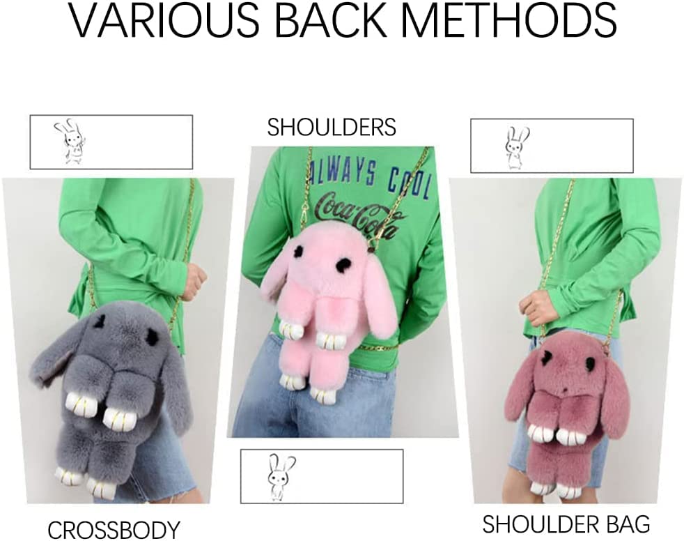 YUNPLAN Faux Rabbit Fur Crossbody Shoulder Bag, Stuffed Animal Backpack for School Girls, Cute Cartoon Bag Cosplay Shoulder Bag