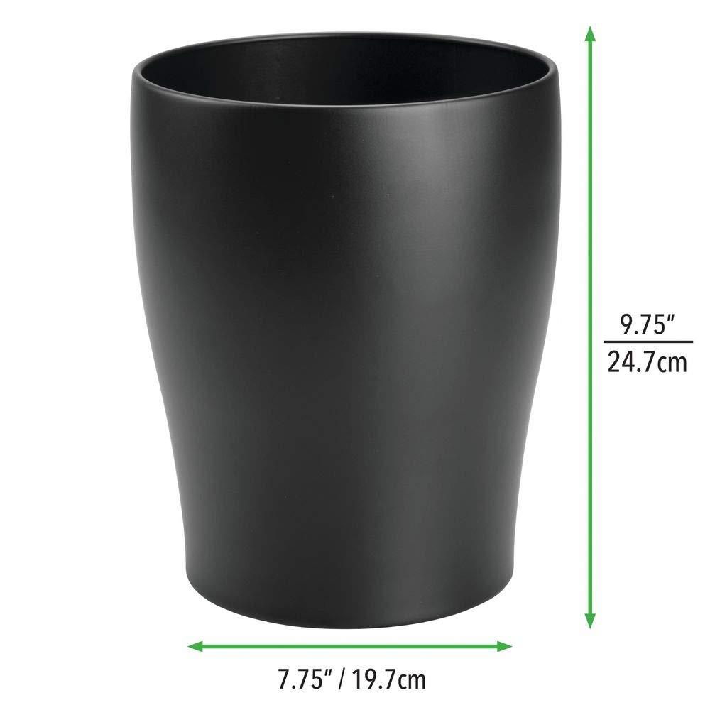 mDesign Steel 1.67 Gallon Trash Can Small Round Wastebasket Metal Garbage Container Recycle Bin for Waste, Recycling in Bathroom, Kitchen, Bedroom, Home Office, Outdoor Trashcan - Black
