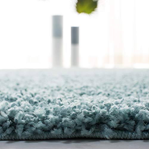 SAFAVIEH Primo Shag Collection 8' x 10' Aqua PRM300J Solid Non-Shedding Living Room Bedroom Dining Room Entryway Plush 1.2-inch Thick Area Rug