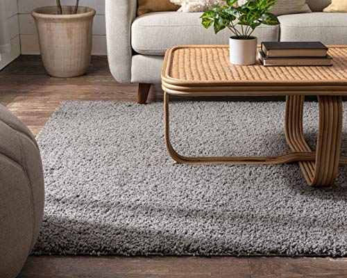 Well Woven Madison Shag Plain Grey Modern Solid Area Rug 5' x 7'2''