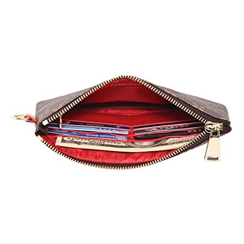 Luxury Wristlet Clutch Bag | Small Zip Pouch Bag w. Card Slots | Classic Phone Purse Wallet for Men Women - Coated Canvas (Brown)
