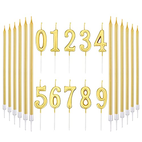 BeautyChen Birthday Candles 22 Pieces Birthday Numeral Candles Cake Numeral Candles Number 0 1 2 3 4 5 6 7 8 9 (0-9) Glitter Cake Topper Decoration for Birthday Wedding Party Anniversary