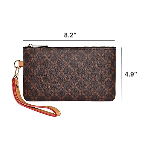 Luxury Wristlet Clutch Bag | Small Zip Pouch Bag w. Card Slots | Classic Phone Purse Wallet for Men Women - Coated Canvas (Brown)