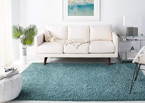 SAFAVIEH Primo Shag Collection 8' x 10' Aqua PRM300J Solid Non-Shedding Living Room Bedroom Dining Room Entryway Plush 1.2-inch Thick Area Rug