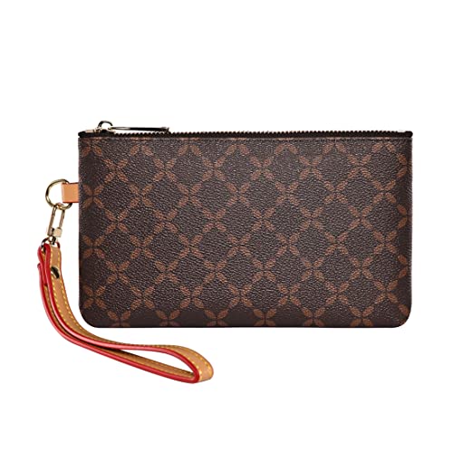 Luxury Wristlet Clutch Bag | Small Zip Pouch Bag w. Card Slots | Classic Phone Purse Wallet for Men Women - Coated Canvas (Brown)